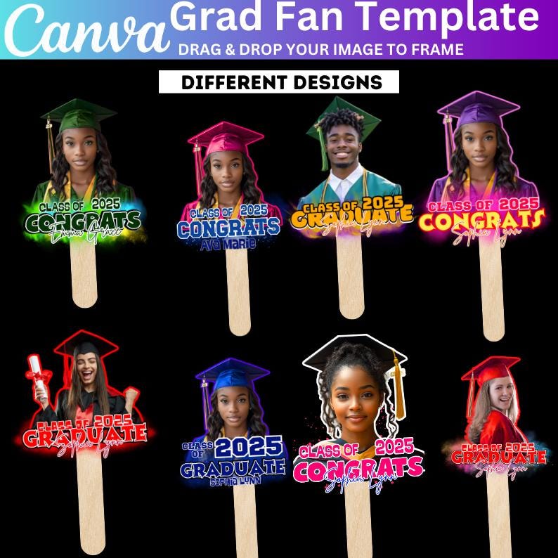 30 Graduation Fan 2025 Canva Editable Template, Grad Paddle Template ...