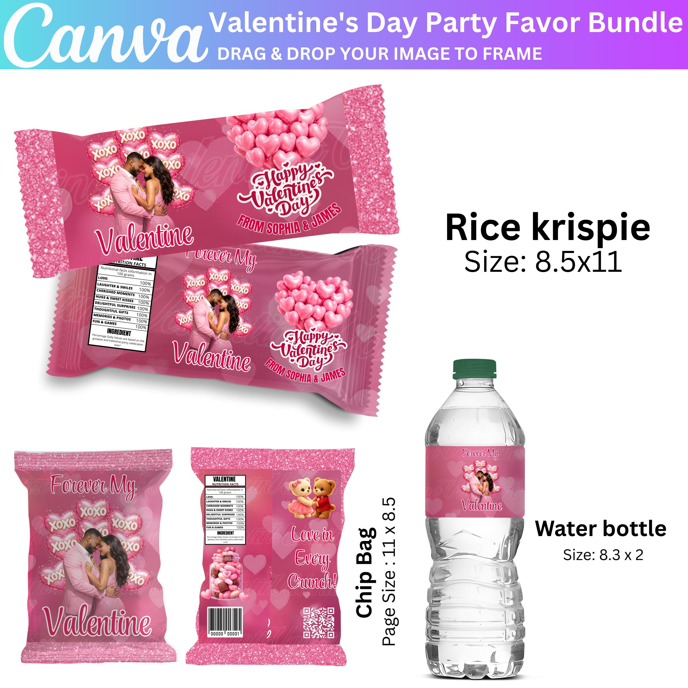 Pink Valentine's Day Party Favor Bundle, Canva Editable Valentine’s ...