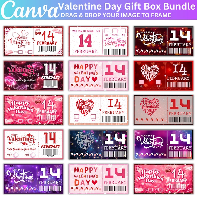 13 Valentine Love Box Template Bundle, Valentine's Day Gift Box 8X8X4 ...