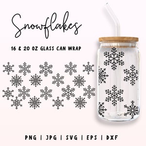 Snowflake Can Glass Wrap SVG, Christmas Libbey Svg, 16oz 20oz Christmas ...