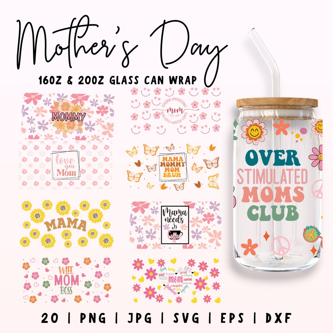 Mother Glass Can Svg Bundle, 16oz & 20oz Mama Libbey Glass, Mom Glass ...