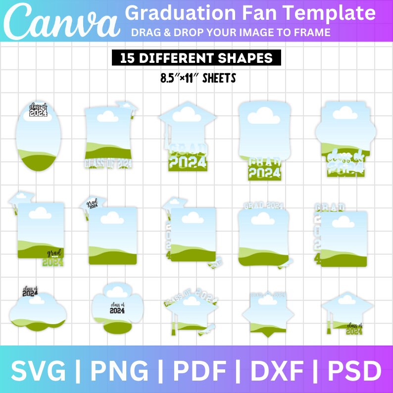 Grad Paddle Fan Template Bundle, Grad Fan 2024, Graduate Fan Svg, Canva ...