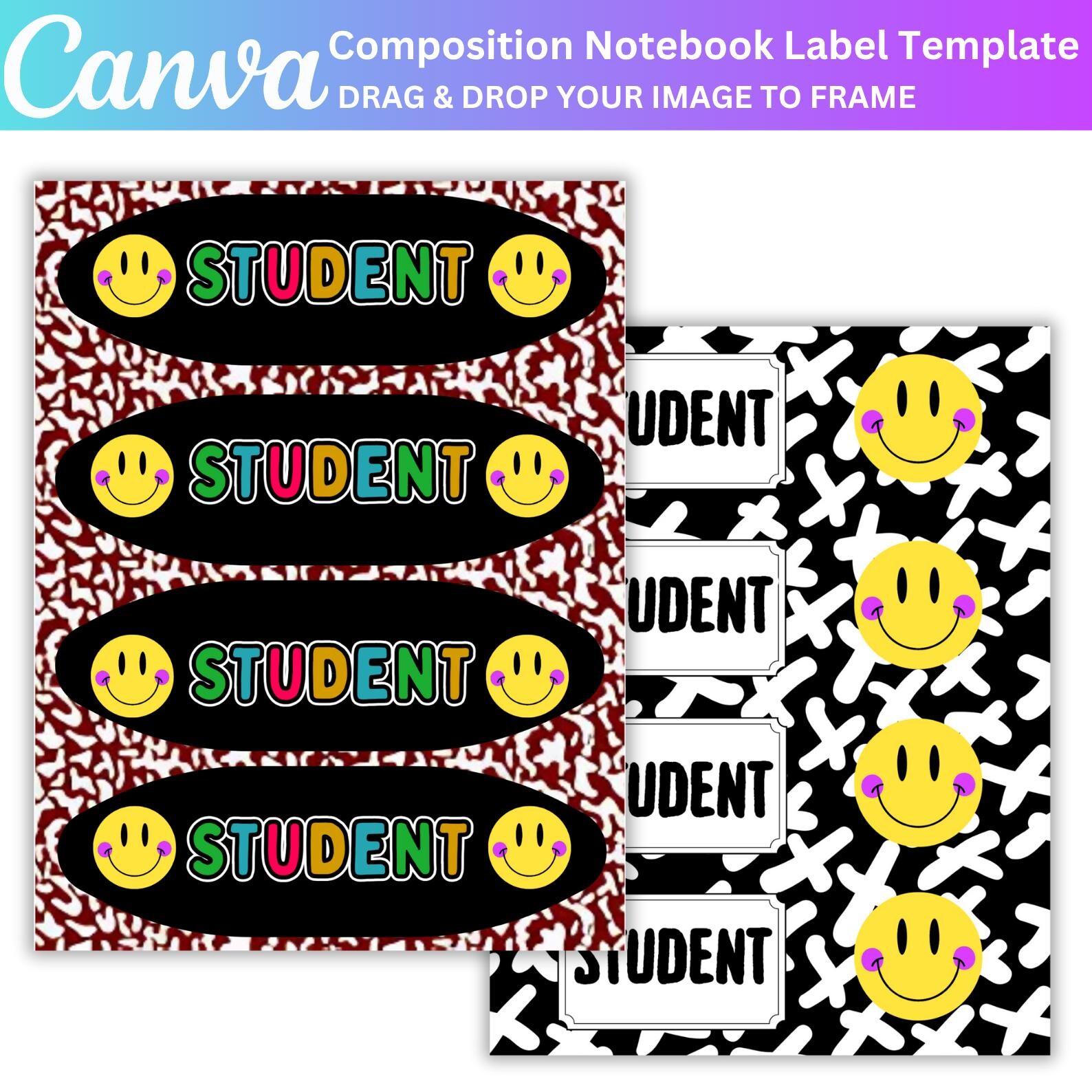 Student Name Labels and Composition Notebook Classroom Decor Template ...