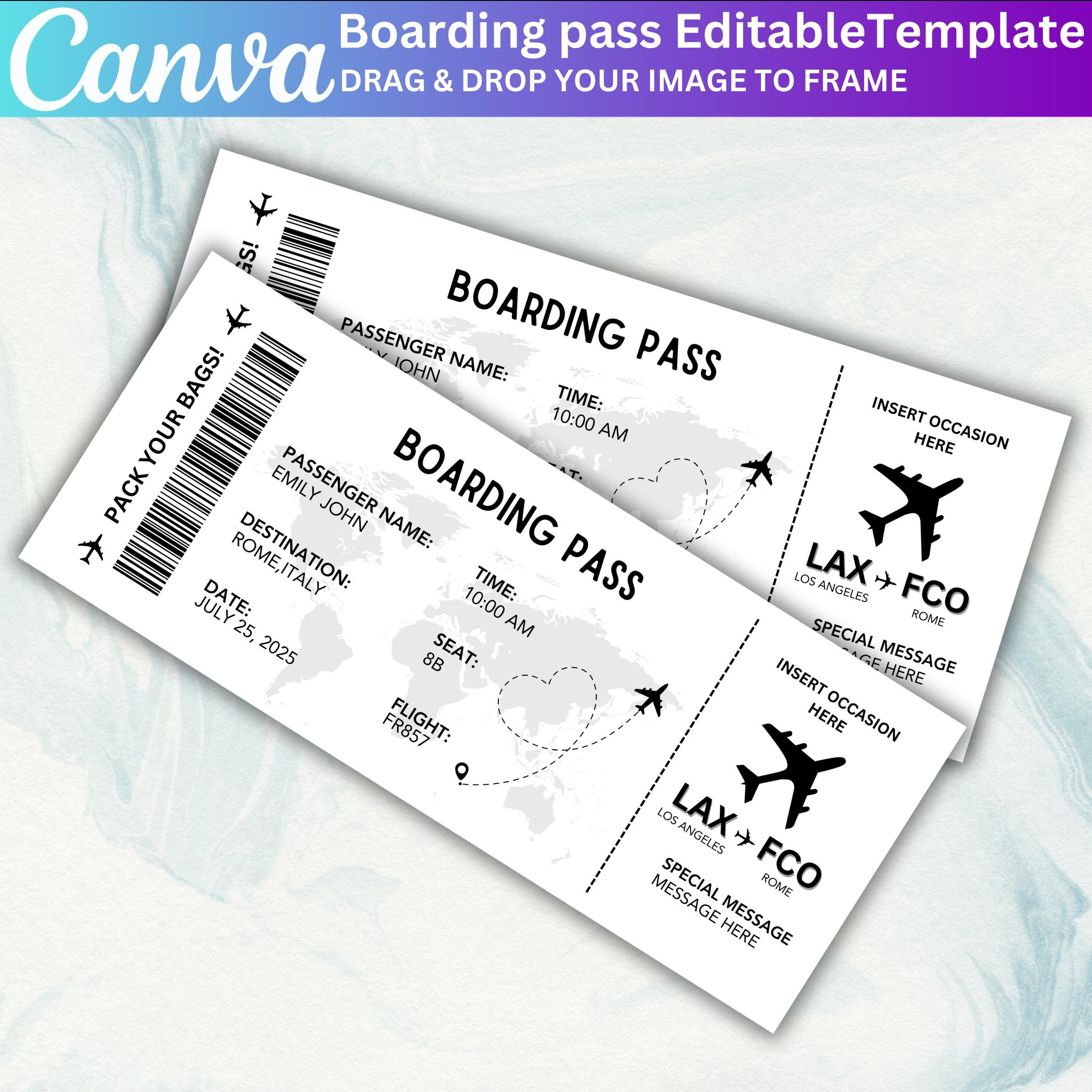 Editable Boarding Pass Template, Canva Editable Boarding Pass Surprise ...