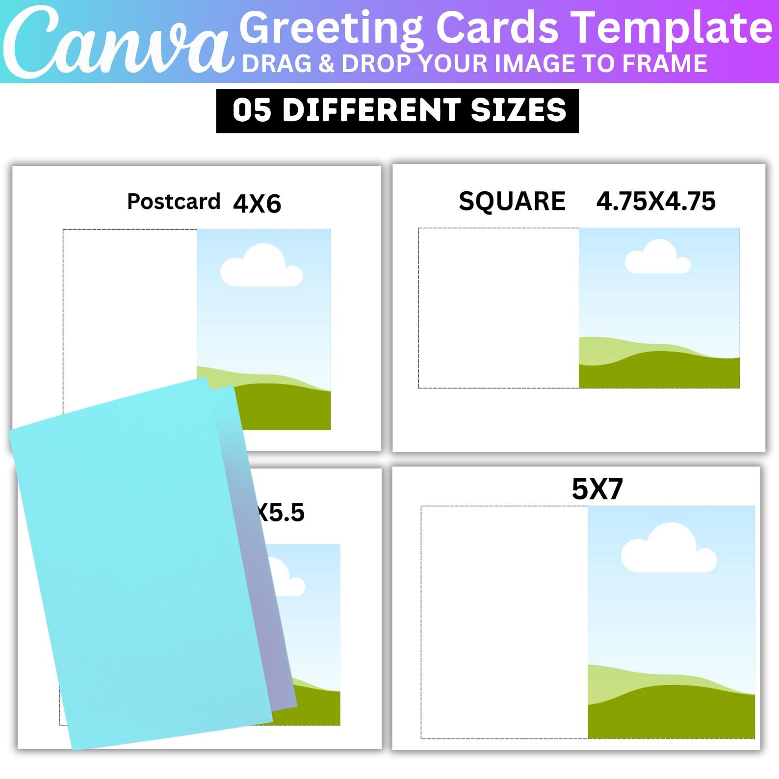 Printable Greeting Card Template, US Letter Canva Drag and Drop Bundle ...