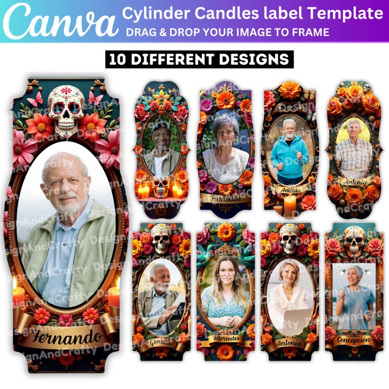Dia De Los Muertos, Day of the Dead Labels for Tall Cylinder Candles ...
