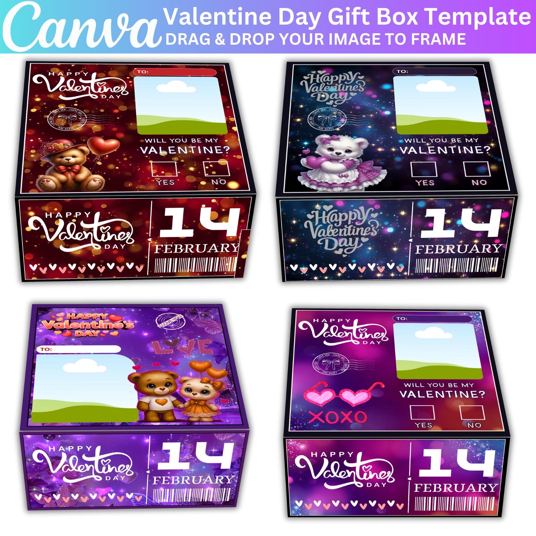 08 Valentine Love Box Template Labels, Valentine's Day Gift Box 8X8X4 ...