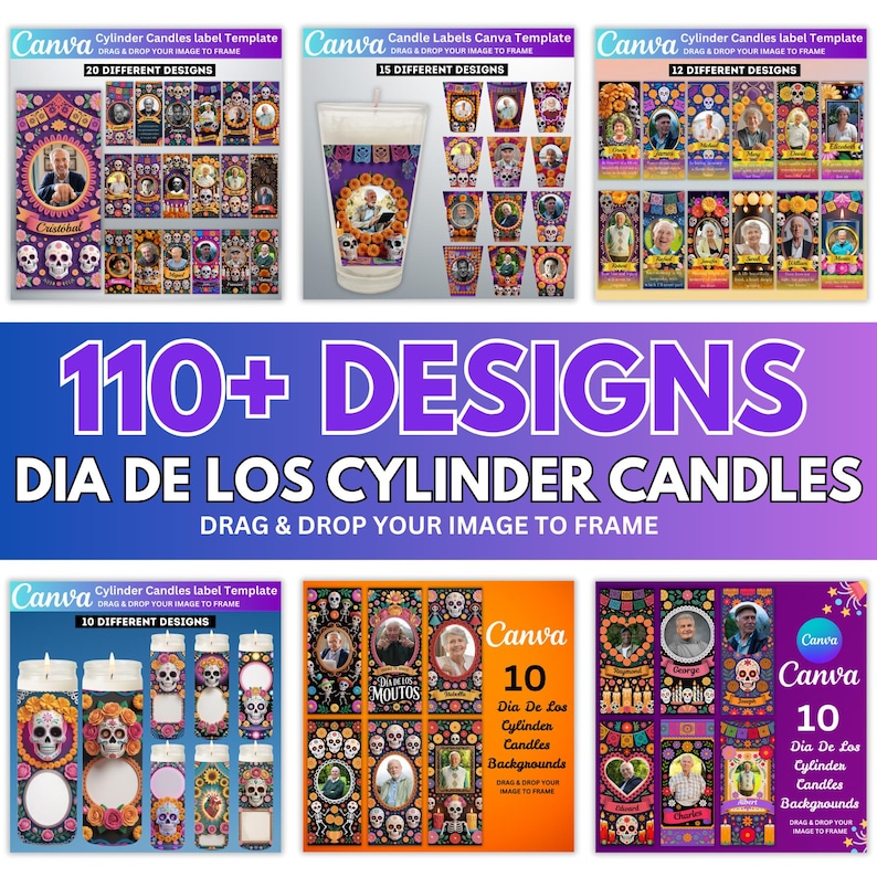 Dia De Los Muertos, Day of the Dead Labels for Tall Cylinder Candles ...