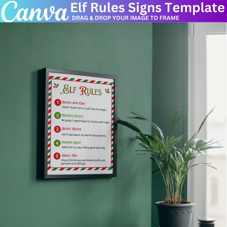 Elf Rules Card Canva Editable Template, Christmas Elf Rules Sign, Elf ...