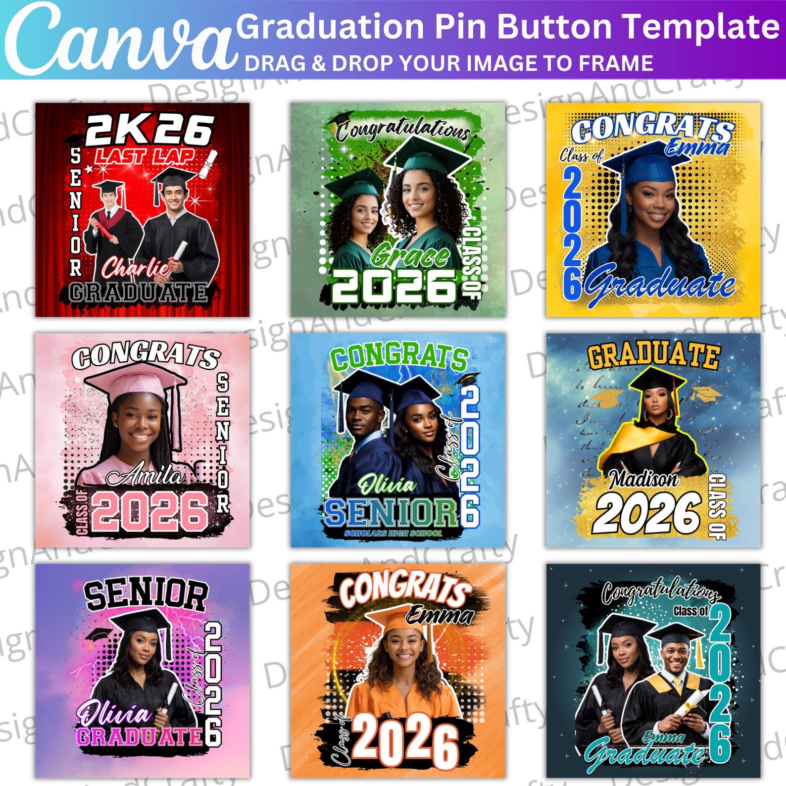 20 Graduation Pin Button Template, Canva Editable Congrats Grad Class ...