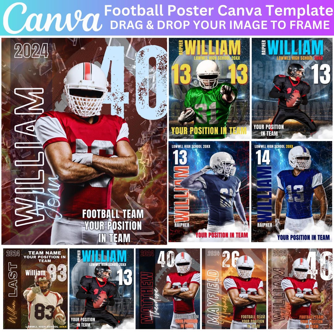 Football Poster Canva Editable Template, Sports Background & Digital ...