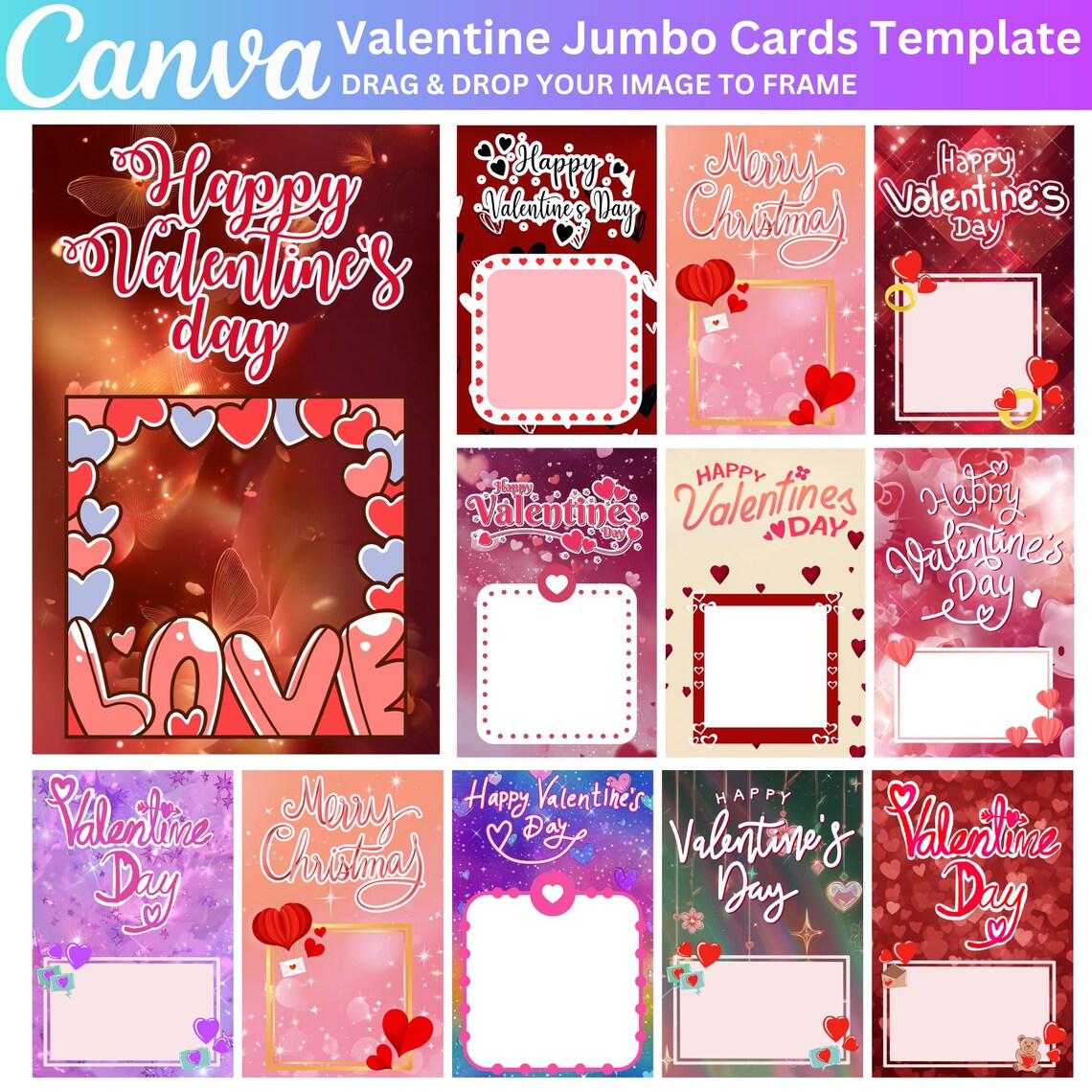30 Valentine Jumbo Pack Card Canva Editable Template, Valentine Jumbo ...