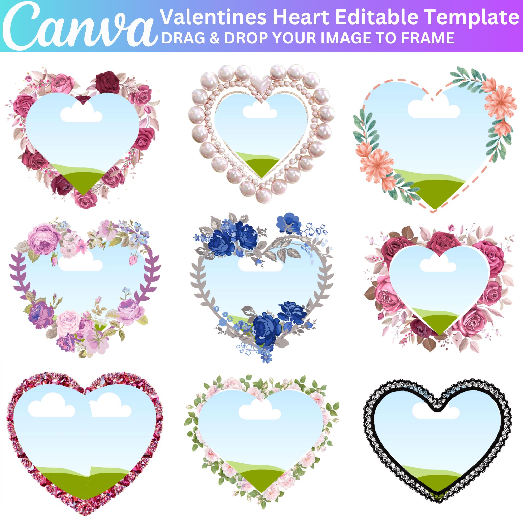 30 Valentines Day Heart Shape Canva Frame, Customizable Valentines ...