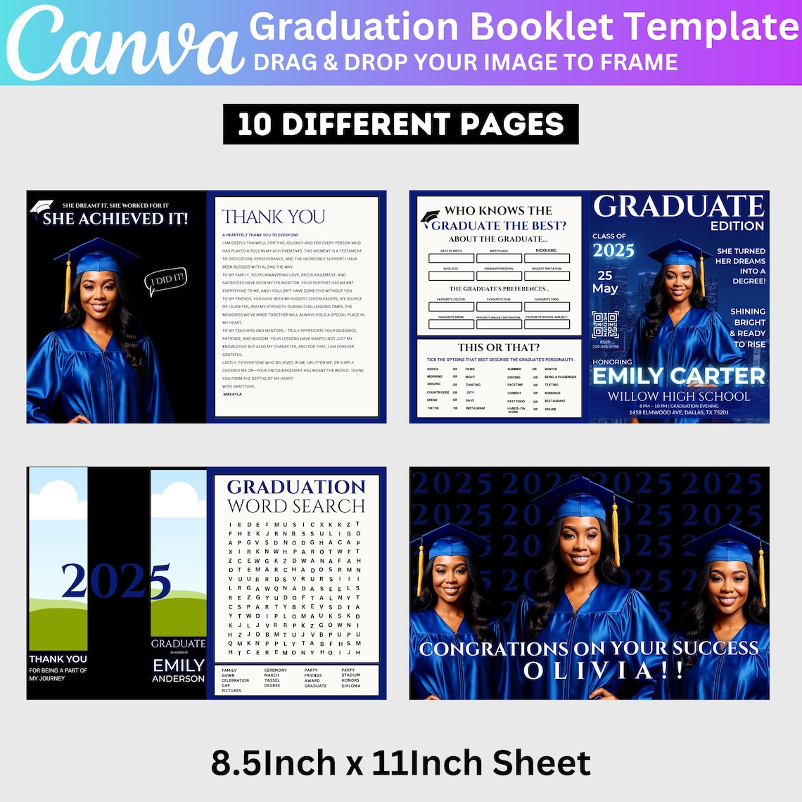 Graduation Activity Booklet Editable Canva Template, 2026 Senior GRAD ...