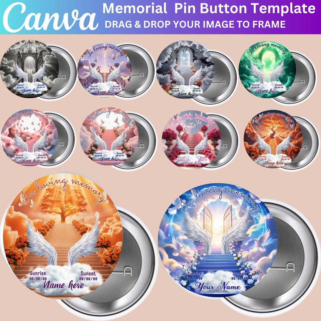 20 in Loving Memory Pin Button Bundle, Memorial Canva Editable ...