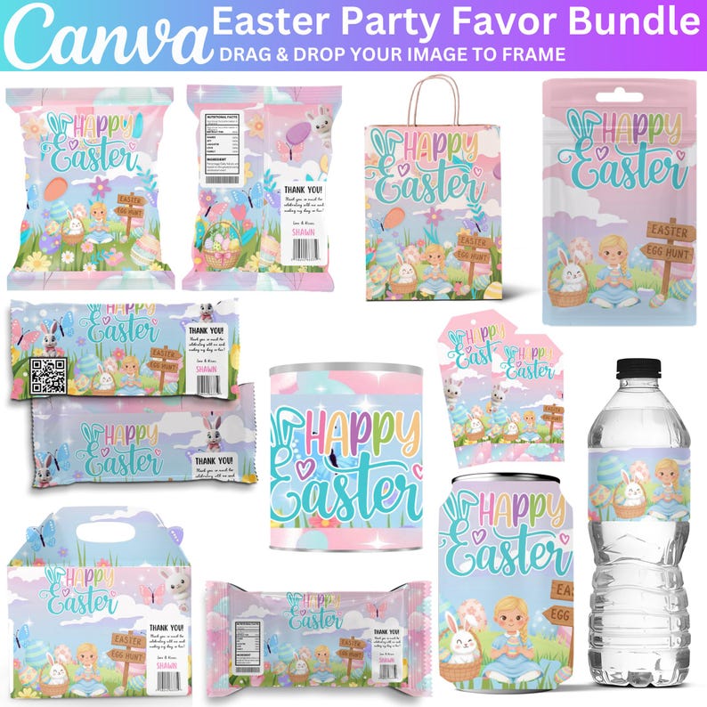 Easter Party Favors Pack, Easter Chip Bag, Water Bottle Template ...