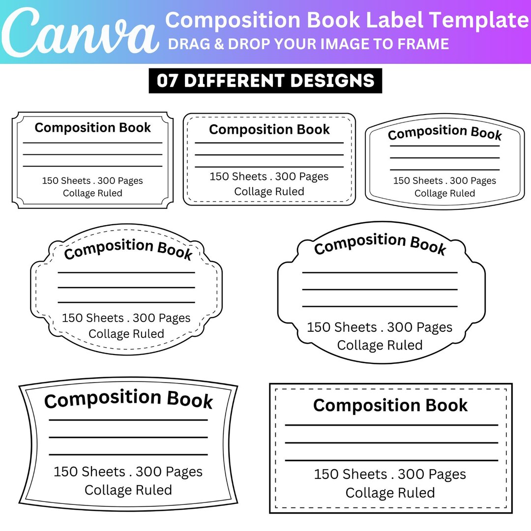 07 Composition Book Labels Template, Composition Book Patterns Bundle ...