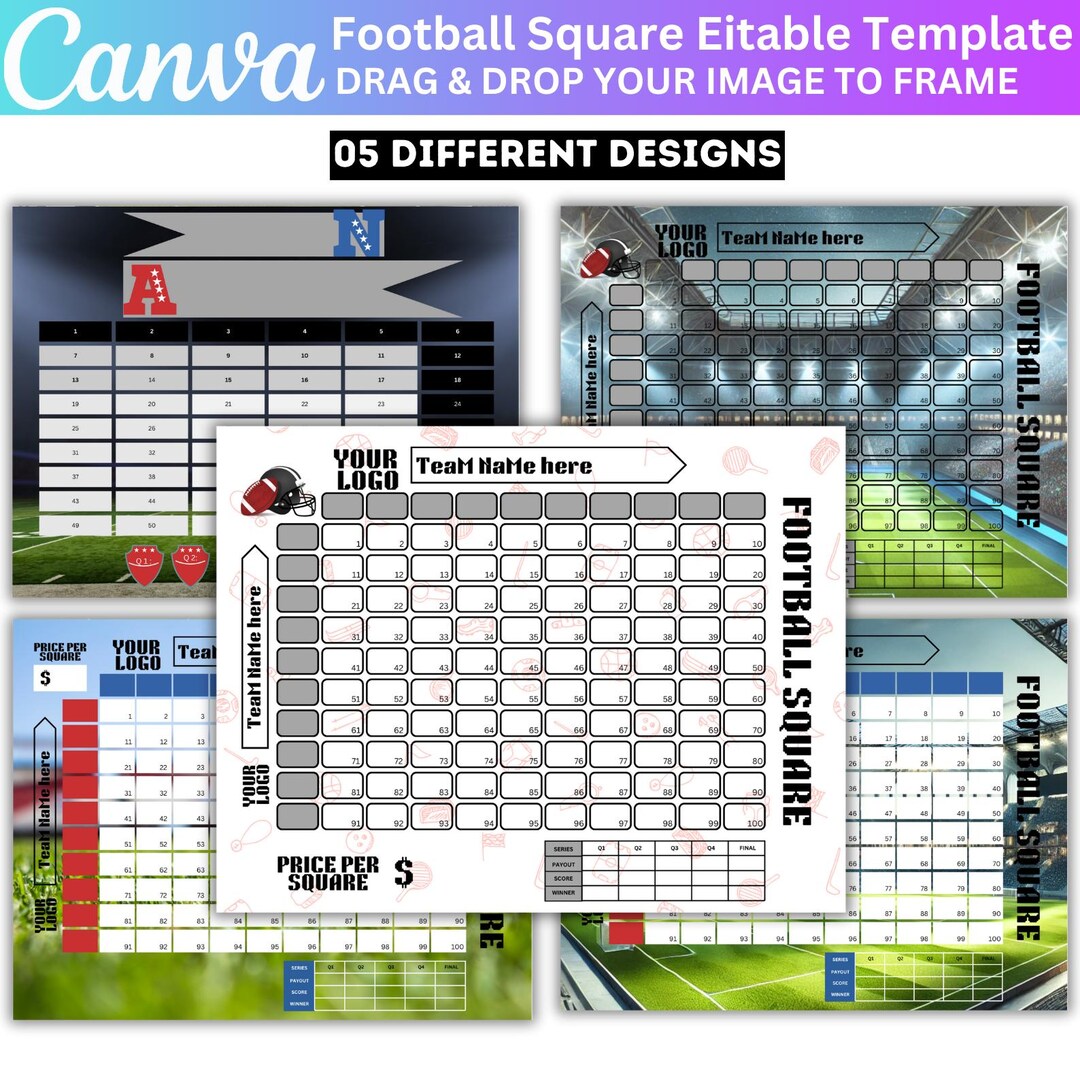 Football Squares Canva Editable Template, 100 Super Big Game Squares ...