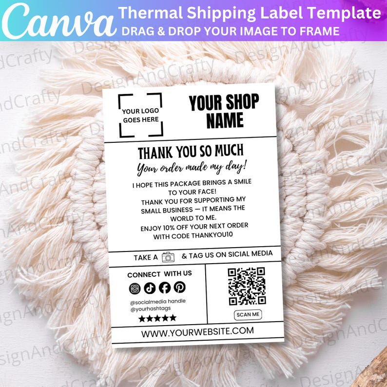 Canva Editable Thermal Label Template, Thank You for Your Order Labels ...