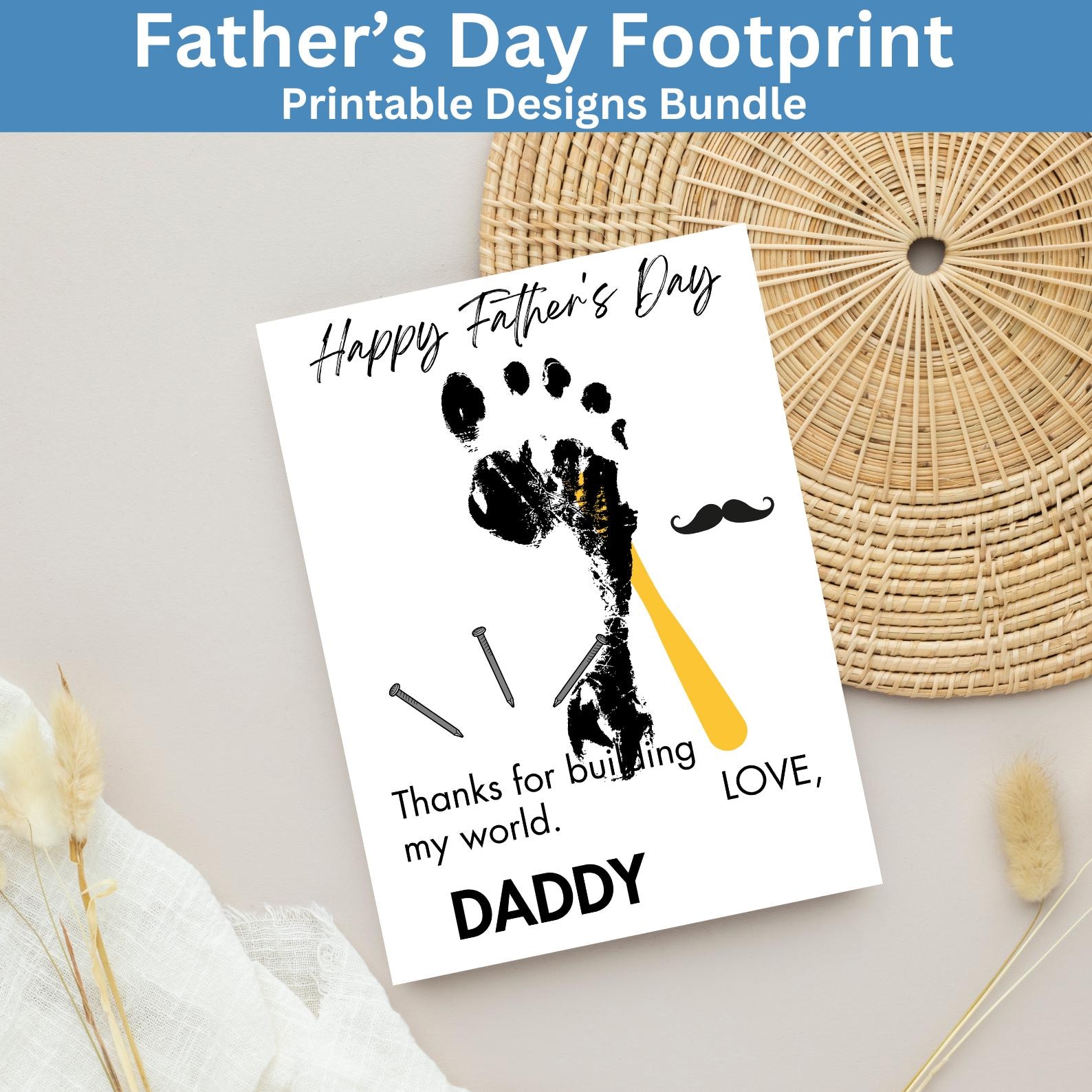 Fathers Day Footprint Craft Bundle, Dad Footprint Fingerprint Printable ...