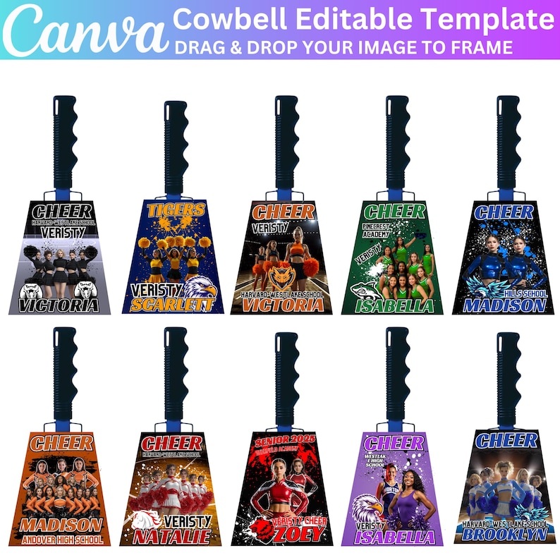 10 Cheerleading Cowbell Canva Template, Canva Editable Cheer Cowbell ...