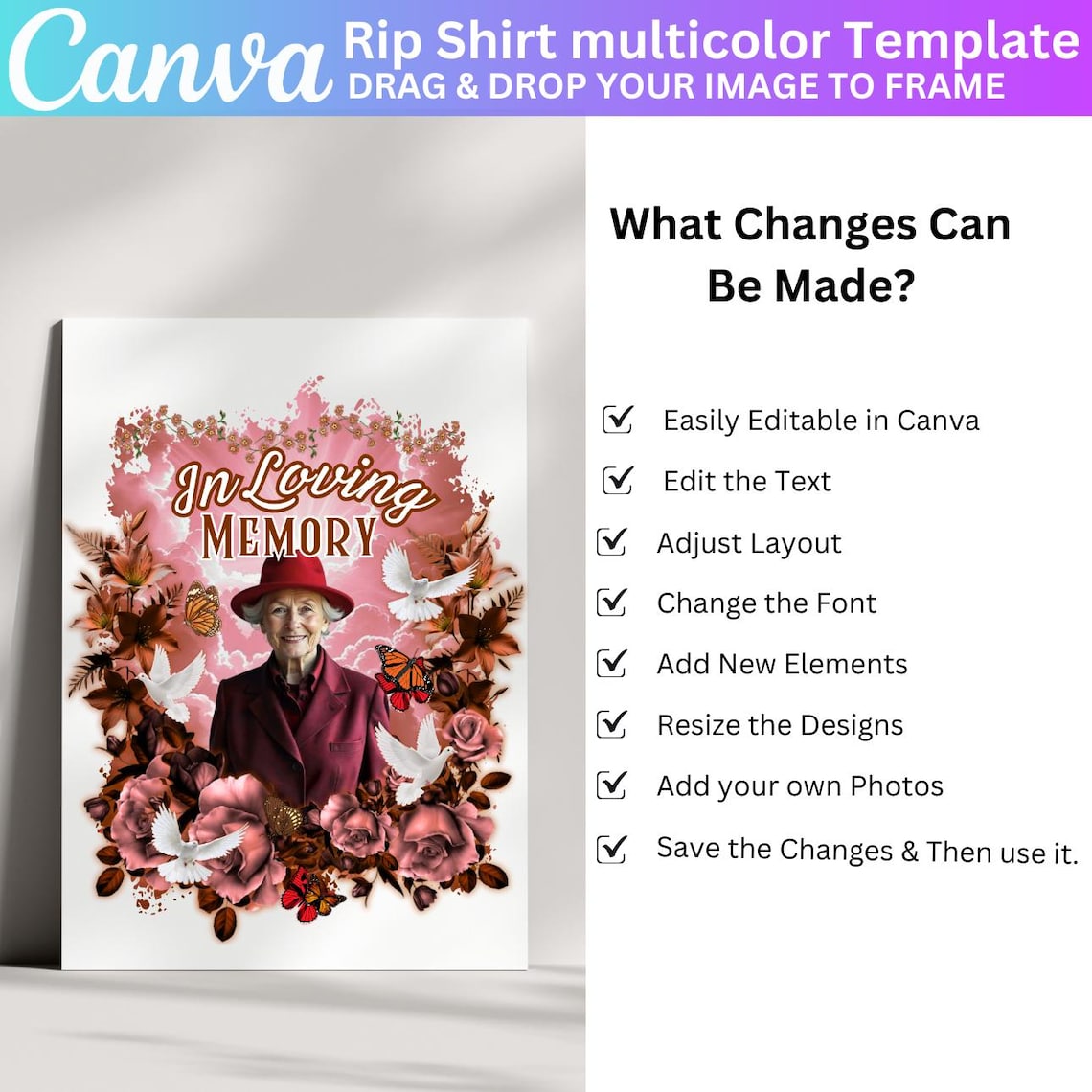 Rip Shirt Template Canva Template Bundle, in Loving Memory Editable ...
