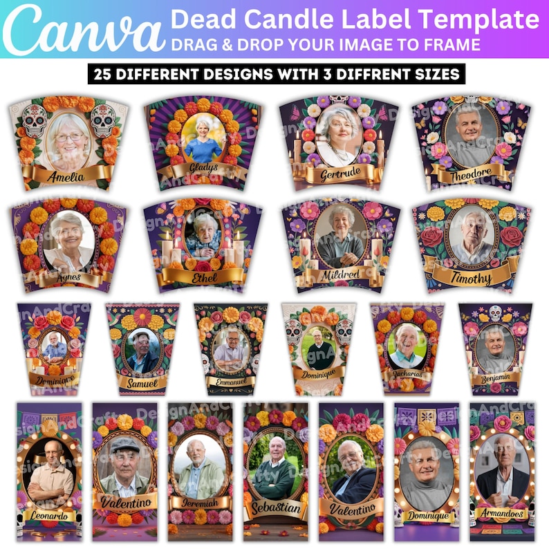 Dia De Los Muertos, Day of the Dead Labels for Tall Cylinder Candles ...