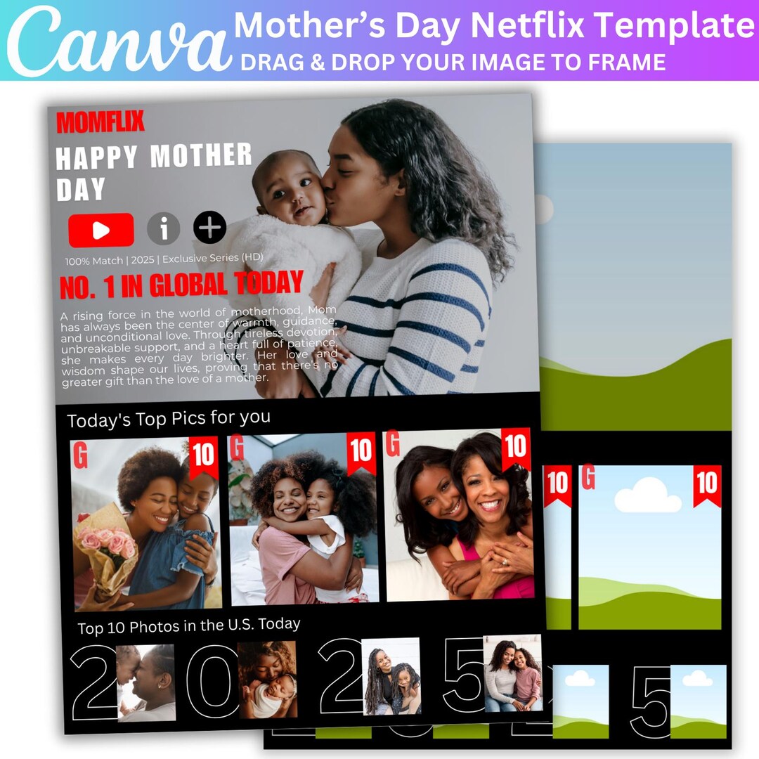 MOM FLIX Canva Editable Template, Mother's Day Collage Designs, Mother ...