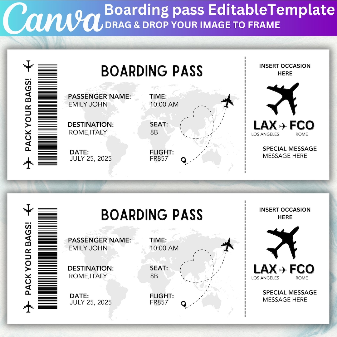 Editable Boarding Pass Template, Canva Editable Boarding Pass Surprise ...