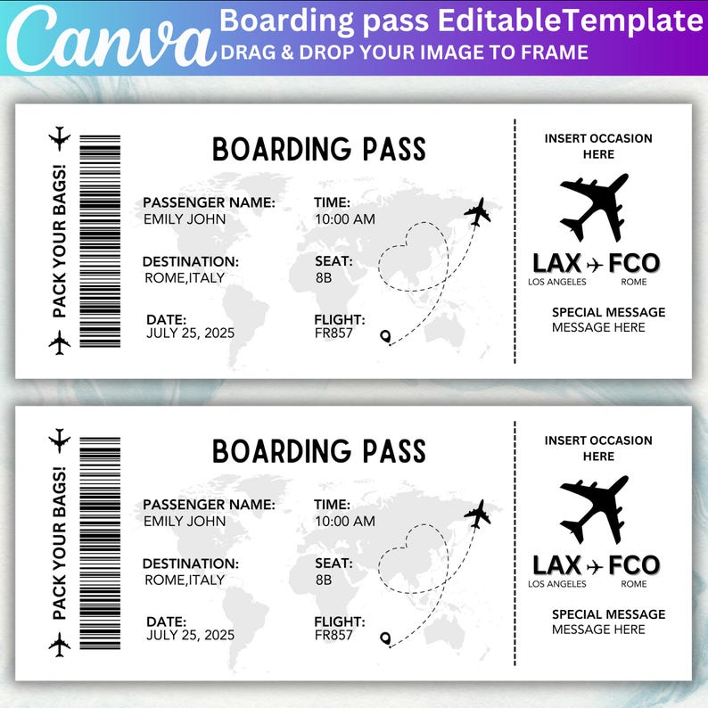 Editable Boarding Pass Template, Canva Editable Boarding Pass Surprise ...