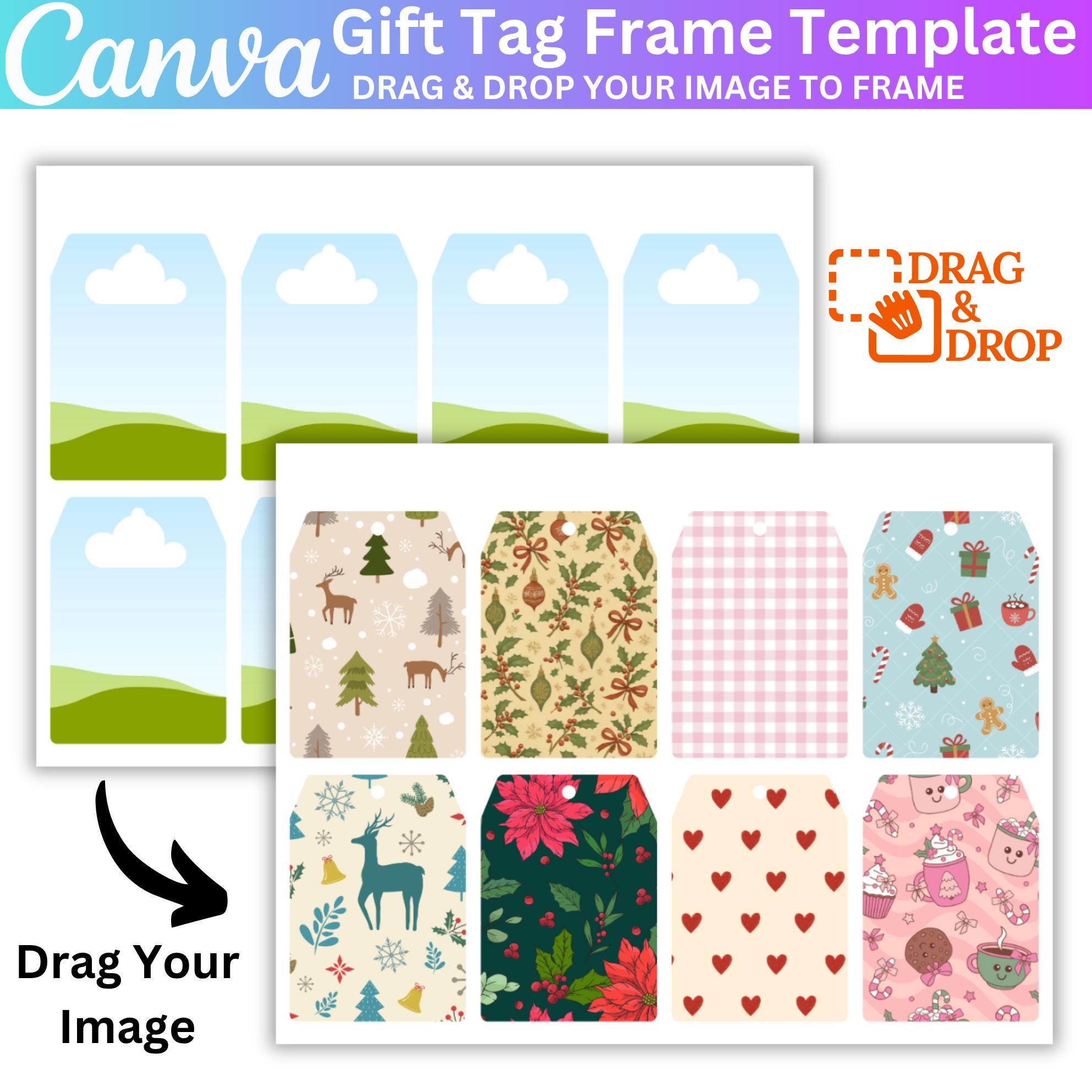 Canva Gift Tag Template, Christmas Gift Tags Frame Designs, Printable ...