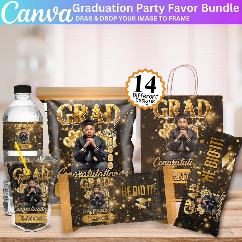 Golden Graduation Party Favor Canva Editable Template, Senior Class of ...