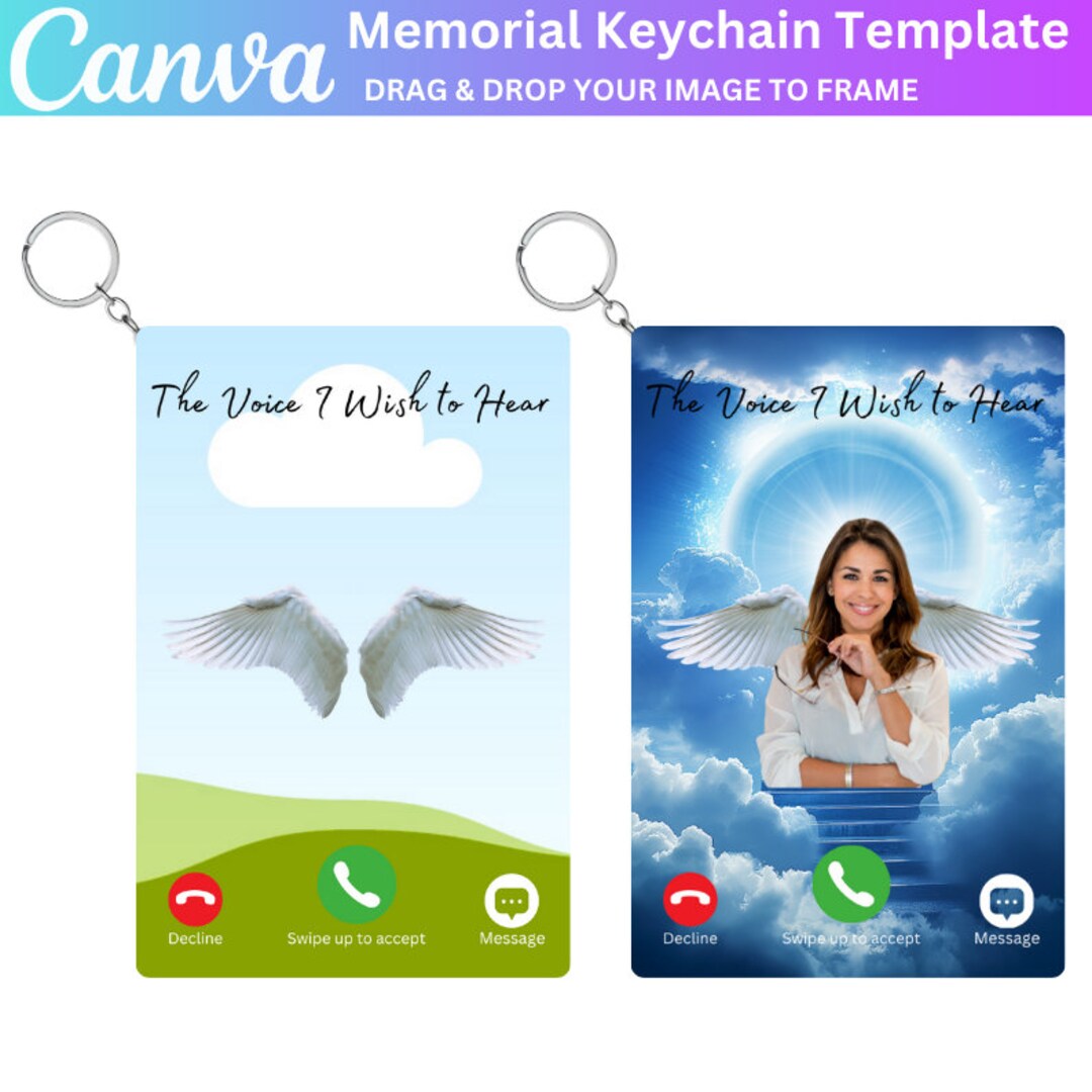 Memorial Keychain Template, Custom Photo Keychain, Editable Memorial ...