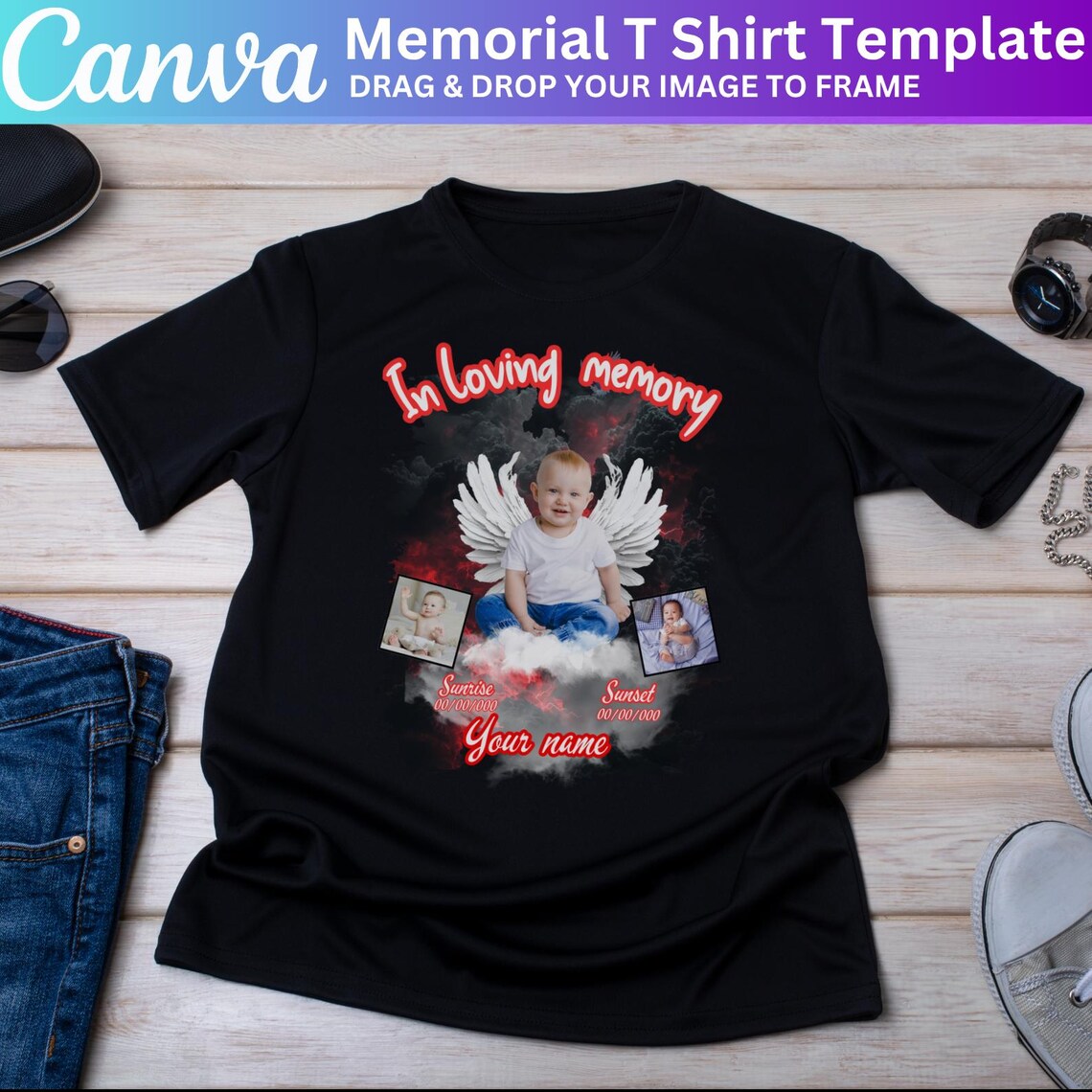 In Loving Memory Design Canva Editable T Shirt, Baby Funeral Memorial ...