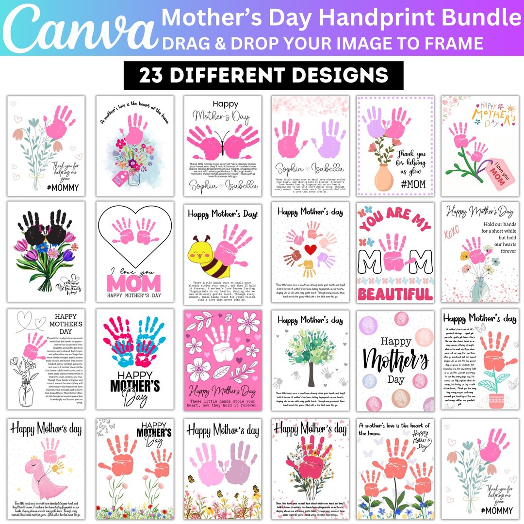 Mother's Day Handprint Bundle, Mother’s Day Canva Template, Printable ...