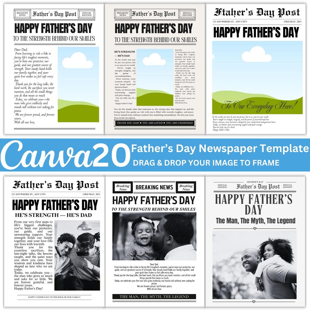 20 Father's Day Newspaper Canva Editable Template, Personalized Fother ...