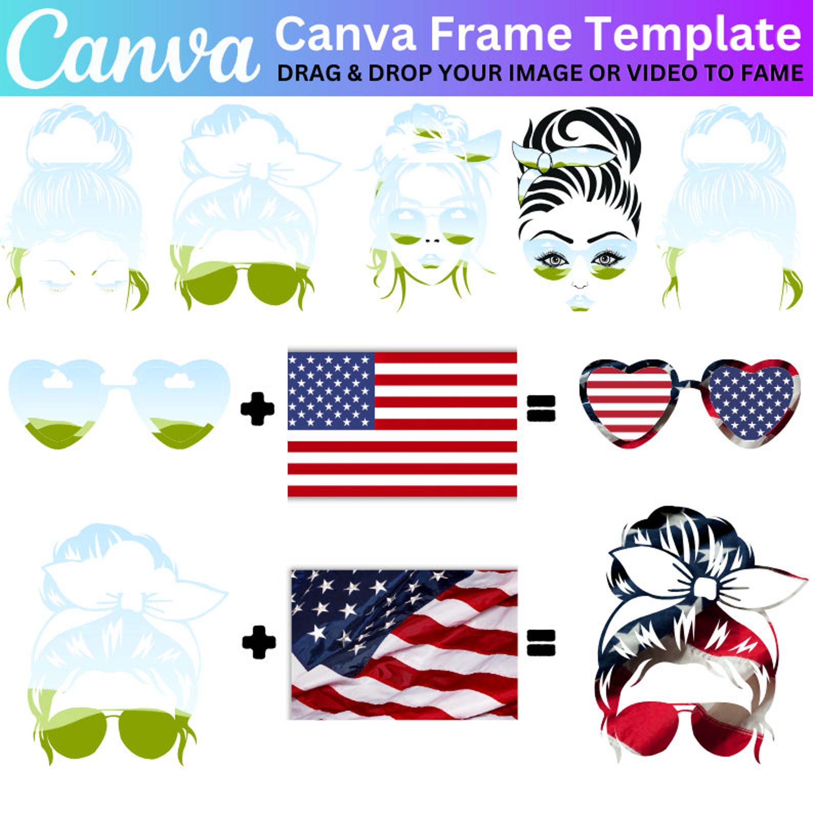 Messy Bun Canva Frames, Messy Bun Canva Template, Canva Template ...