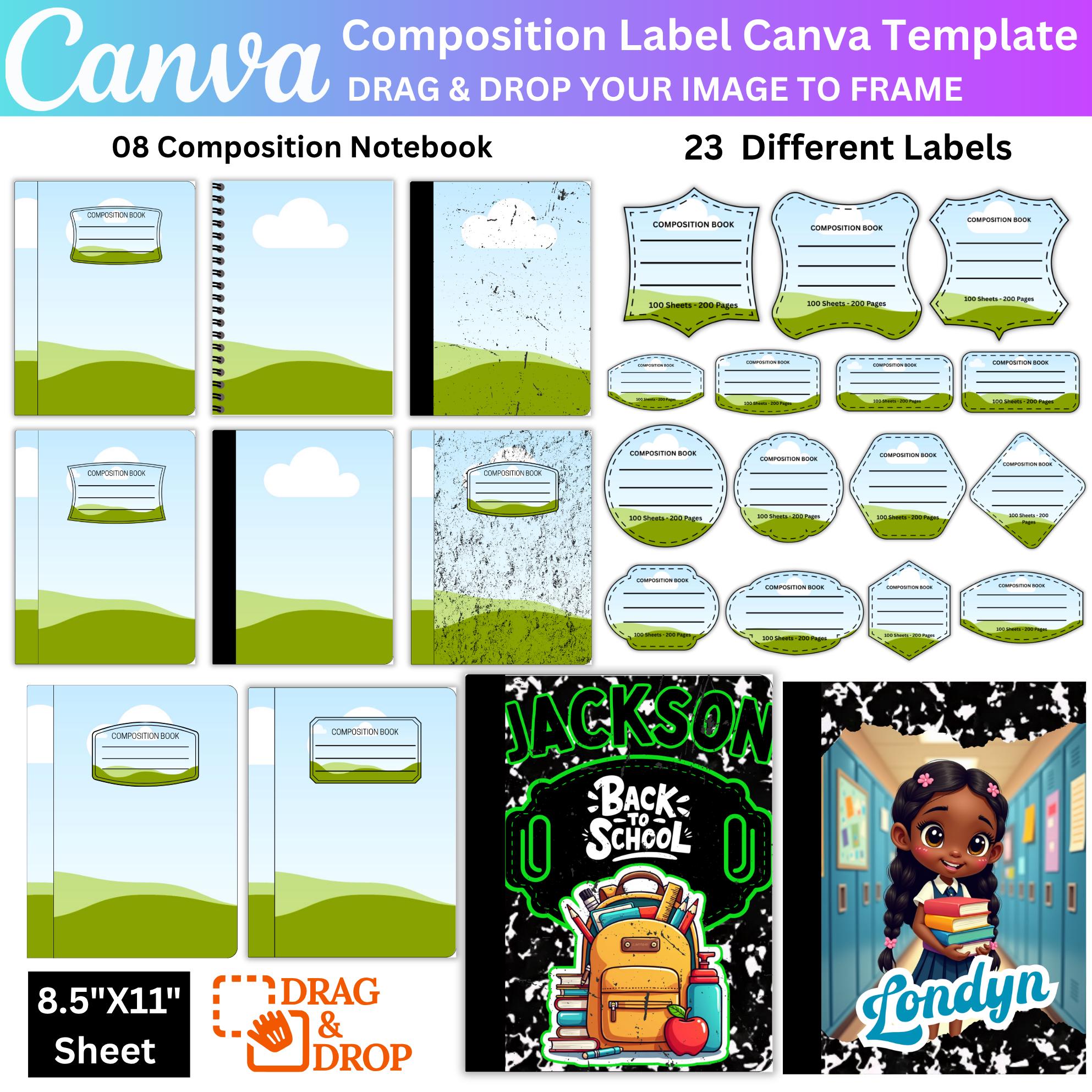Composition Notebook Cover Template, Canva Editable Composition ...