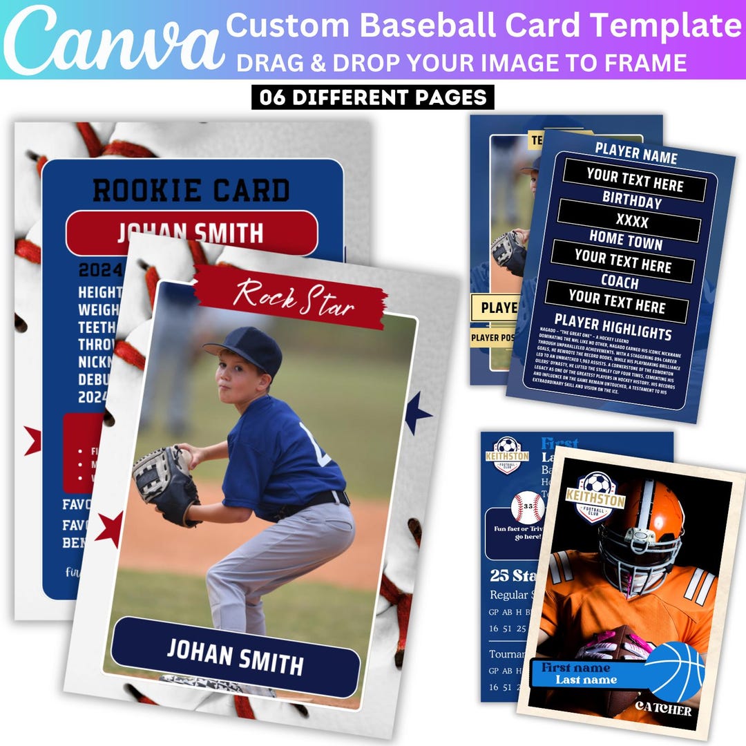 06 Custom Baseball Player Card Canva Template, Editable Baseball Party ...
