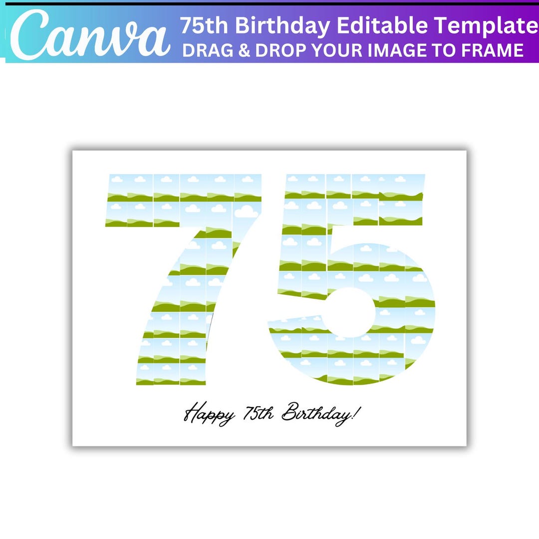 75th Birthday Photo Collage Canva Editable Template, 75 Number Birthday ...