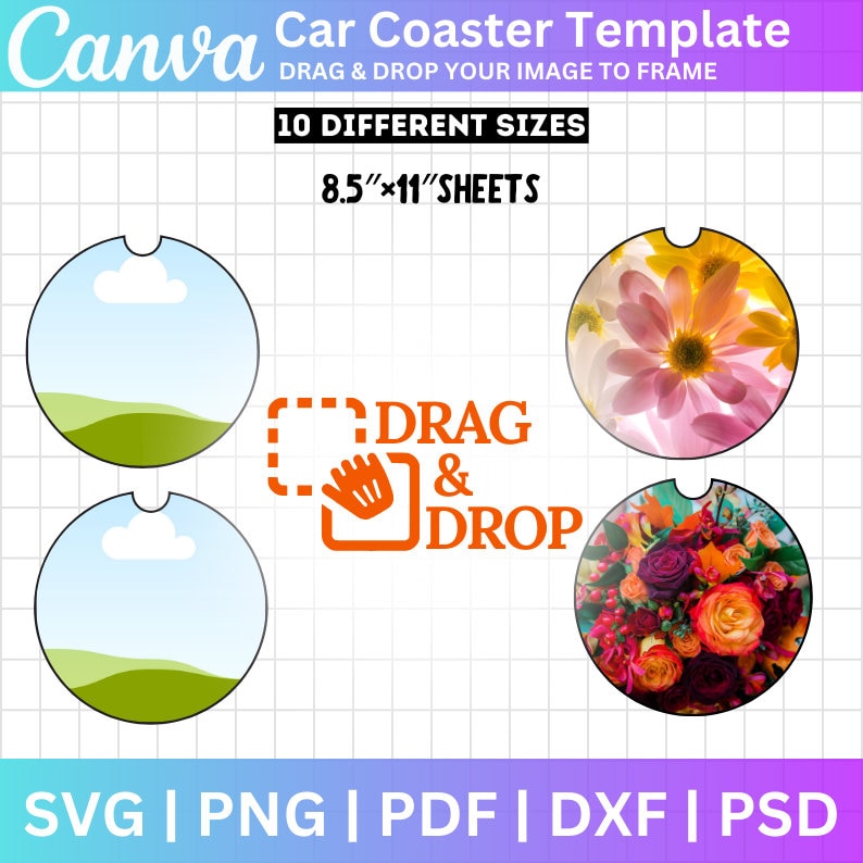 Car Coaster Template Svg Bundle, Canva Editable, Car Cup Coaster ...