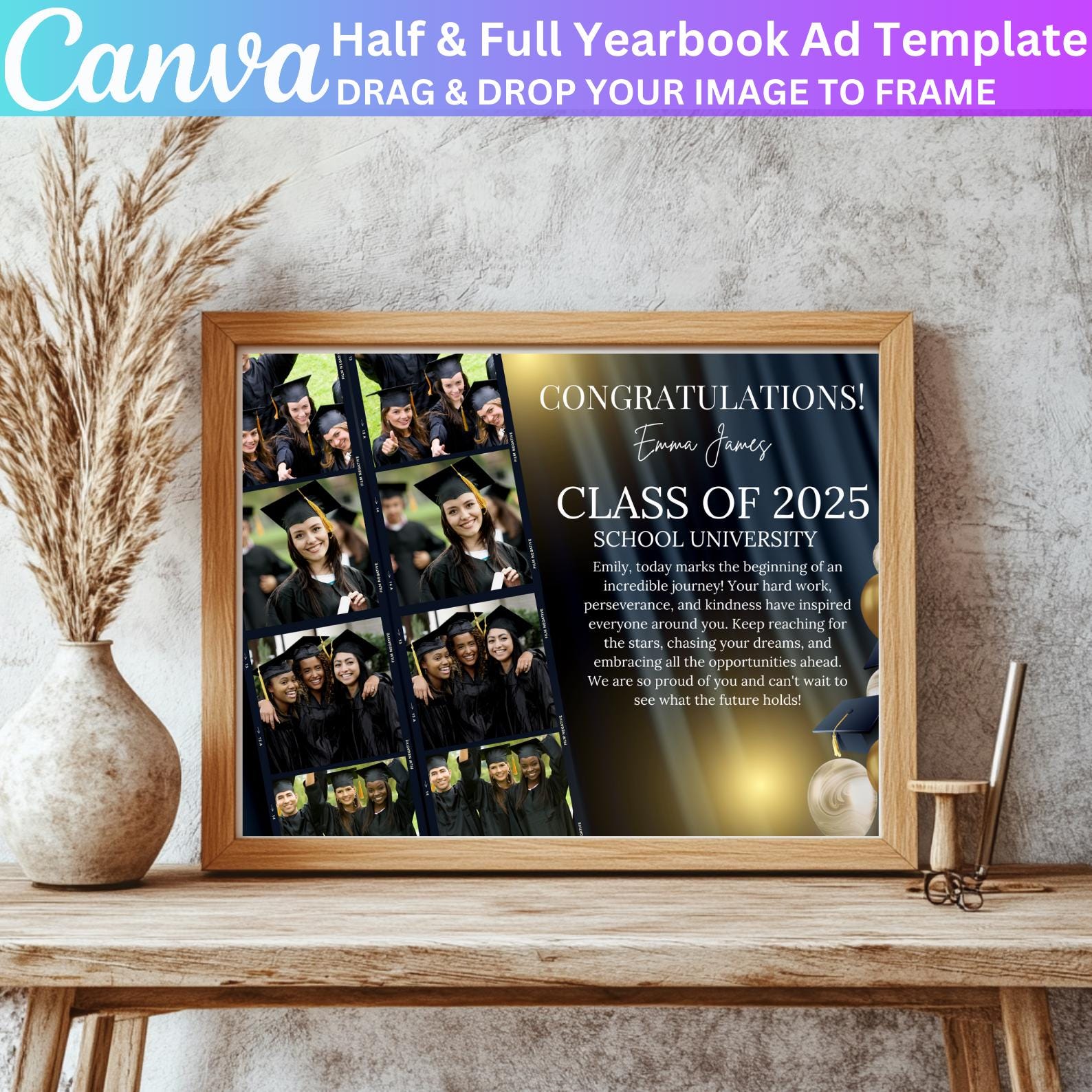 Full and Half Page Yearbook Ad Canva Editable Template, Senior Yearbook ...