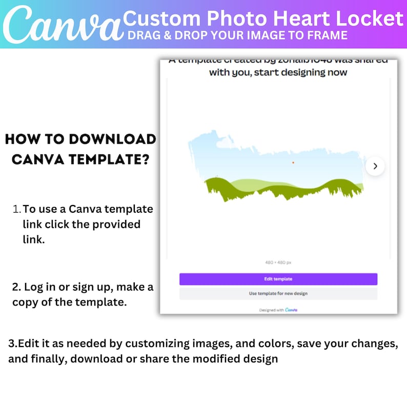 Custom Photo Heart Locket Template, Photo Heart Locket Canva Editable ...