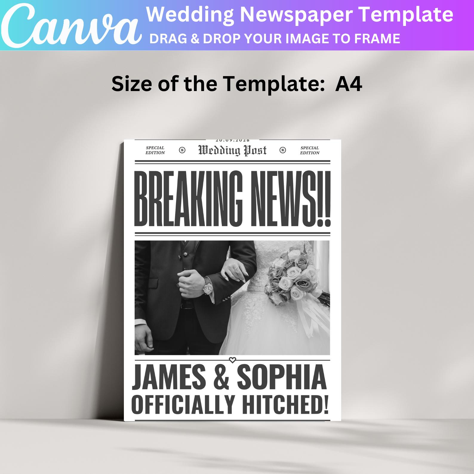 Wedding Newspaper Template, Canva Editable Folded Printable Wedding ...