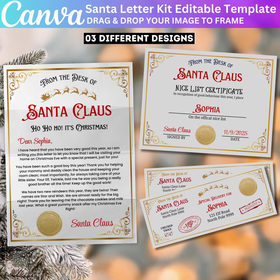 EDITABLE Santa Letter Kit, Nice List Certificate & Envelopes Printable ...