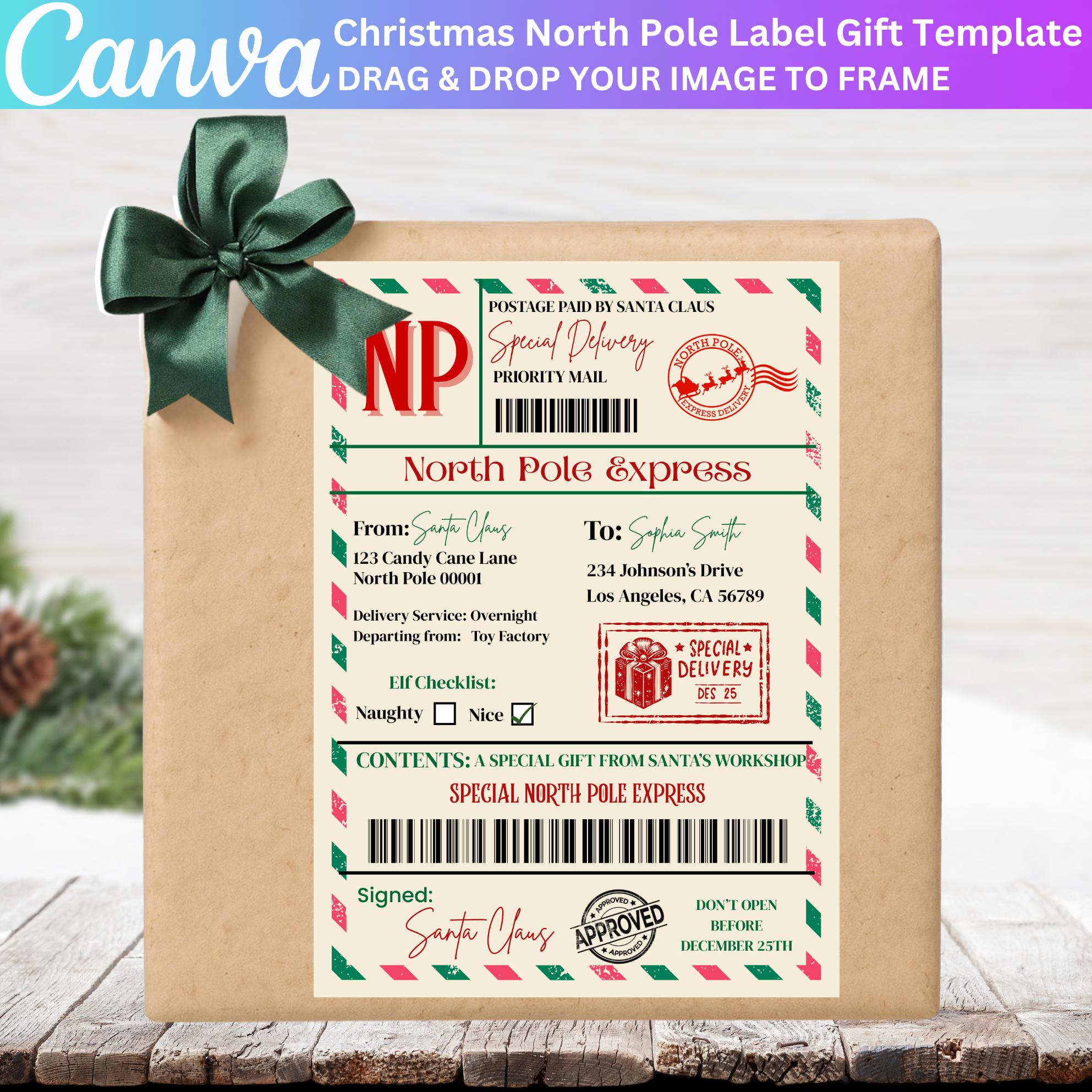 Editable North Pole Christmas Label Canva Template, Santa Mail Sticker ...
