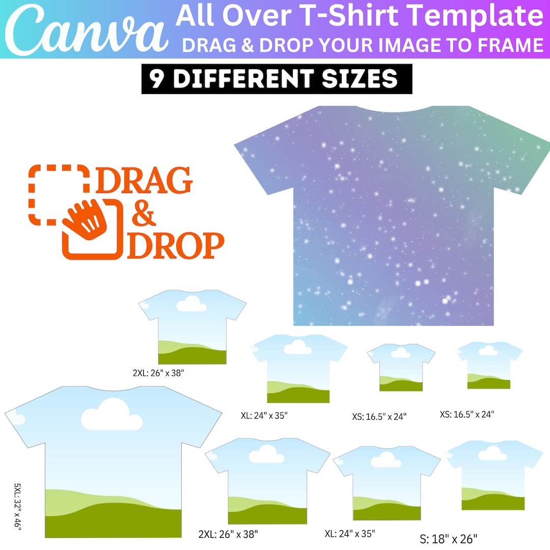 All Over T-shirt Canva Editable Template, T-shirt Sublimation Blank ...