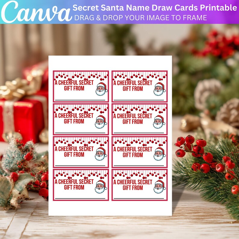 Editable Secret Santa Name Draw Cards, Secret Santa Office Party Cards ...