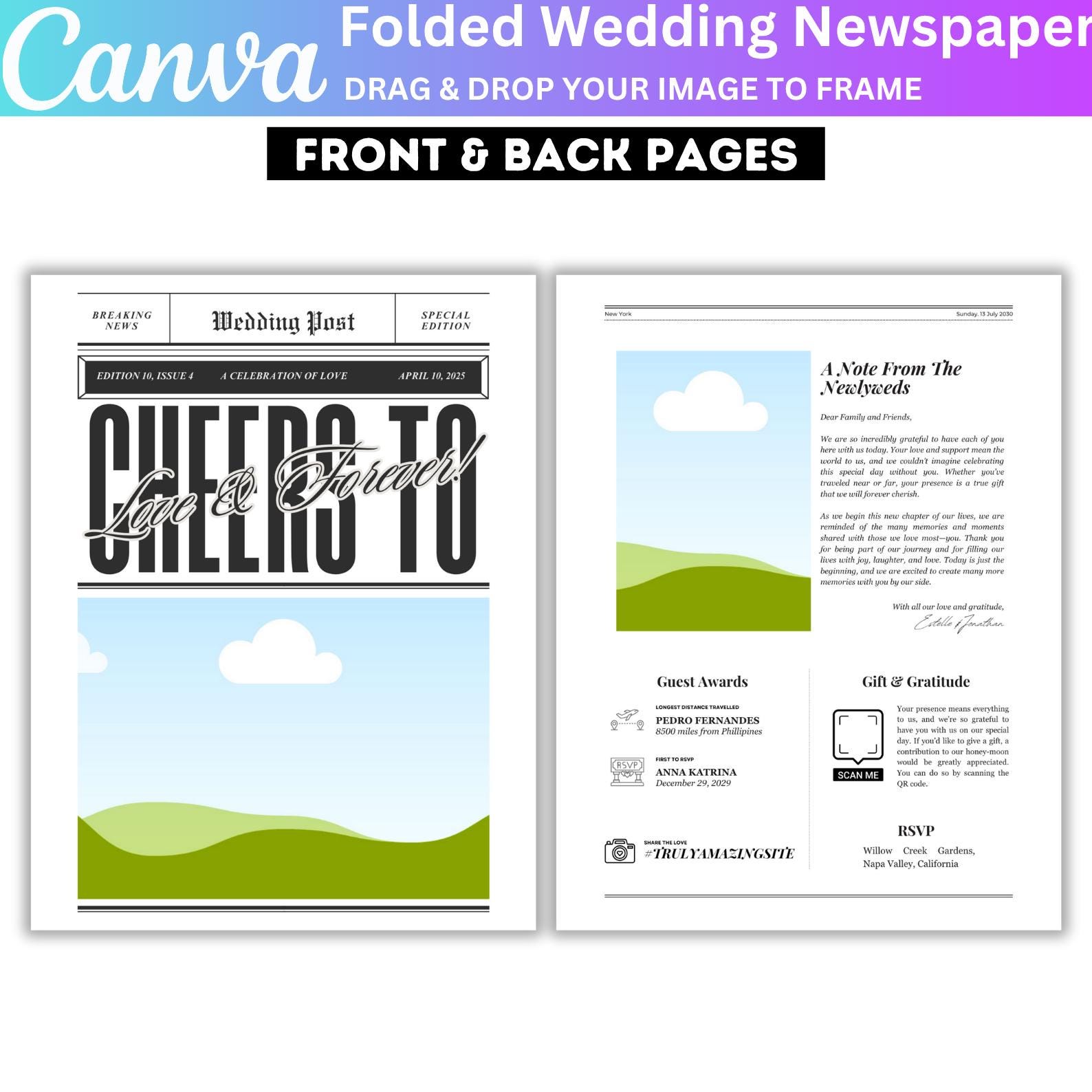 Folded Printable Wedding Newspaper Template, Canva Editable Wedding ...