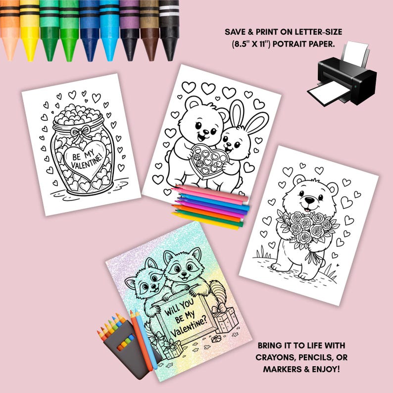 100+ Kids Valentines Coloring Pages Bundle, Valentines Day Cards ...